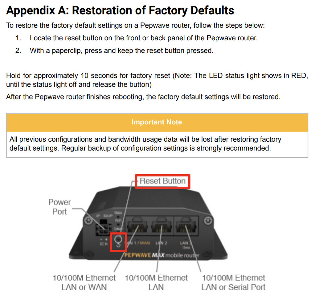 Password reset for Max BR1 mini - General - Peplink Community